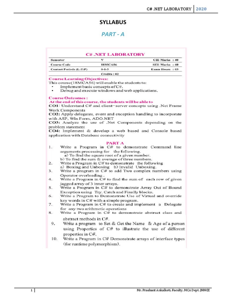 C# Manual - Part A | PDF | C Sharp (Programming Language) | Class ...