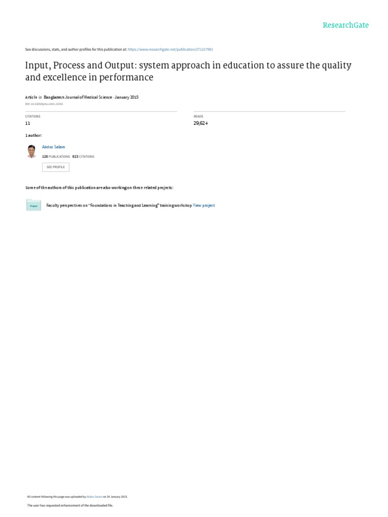 Input, Process and Output: System Approach in Education To Assure The ...