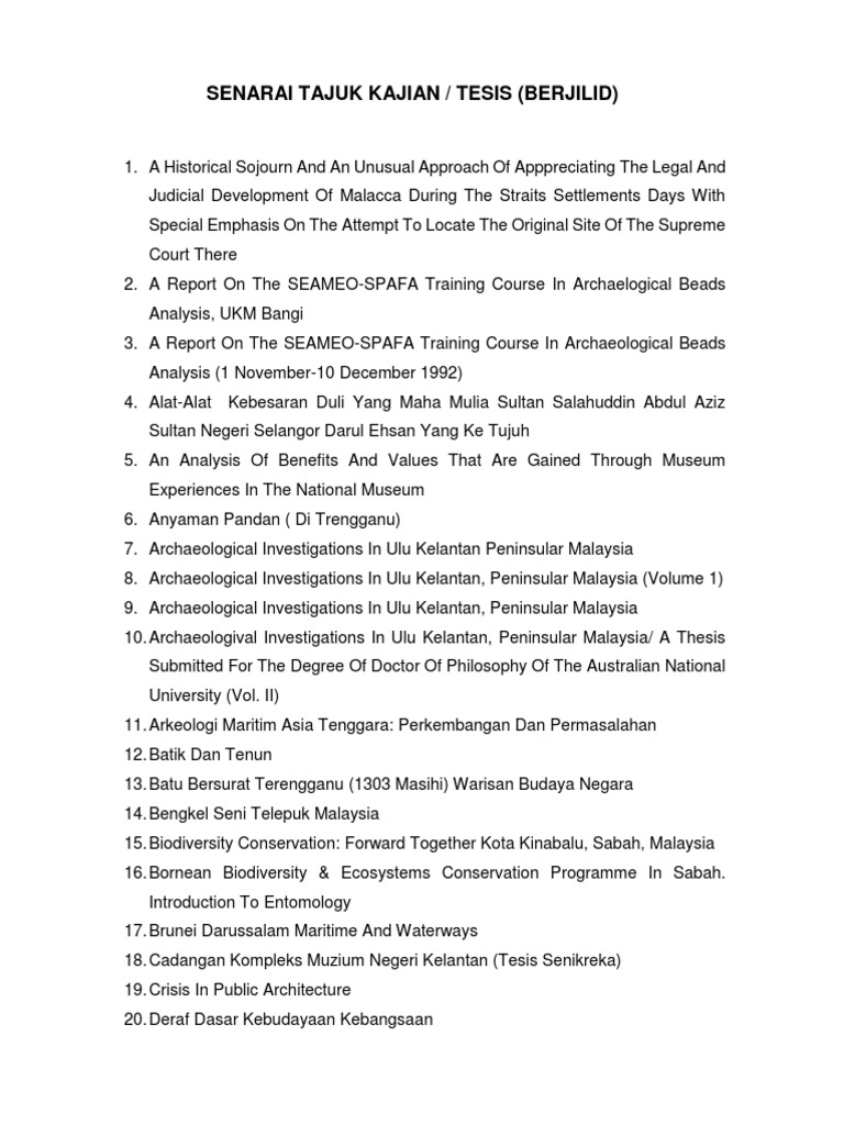 Senarai Tajuk Kajian Dan Tesis PDF | PDF | Malaysia | Southeast Asia