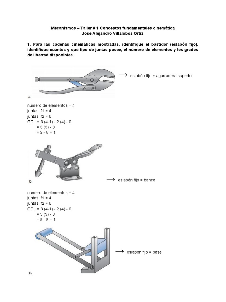 Mecanismos - Taller # 1 Conceptos Fundamentales Cinemática PDF | PDF ...