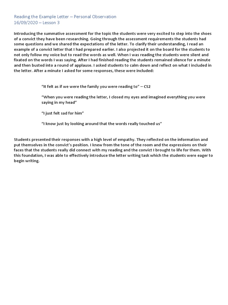 Reading The Example Letter - Personal Observation 16/09/2020 - Lesson 3 ...