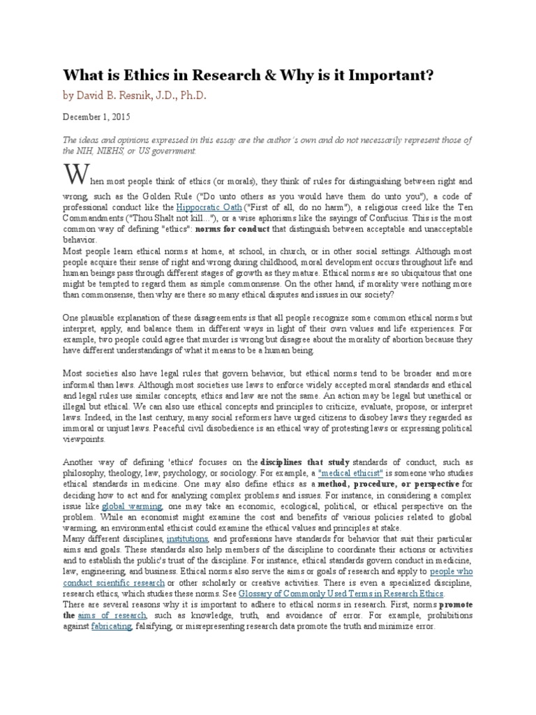 What Is Ethics in Research & Why Is It Important?: by David B. Resnik ...