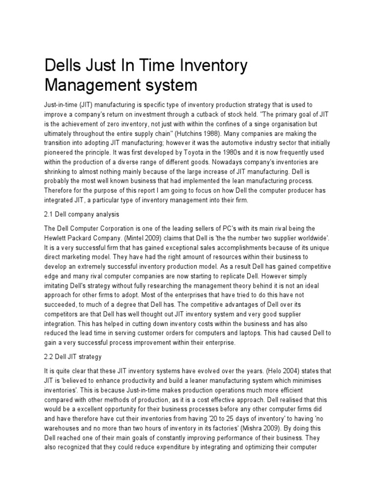 Dell's JIT Success in Inventory Management | PDF | Inventory | Dell