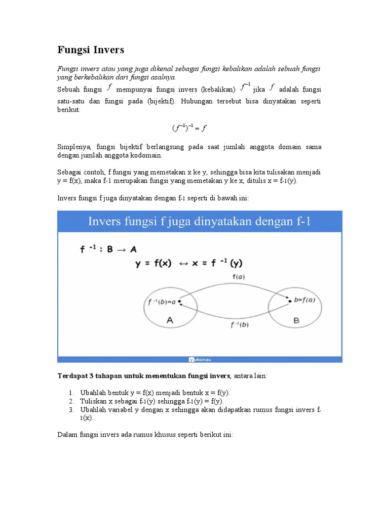 Rumus dan Cara Fungsi Invers Kelas 11 | PDF