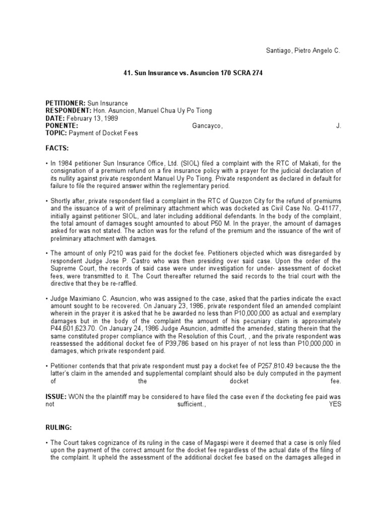 Payment of Proper Docket Fees is Required to Vest a Court with ...