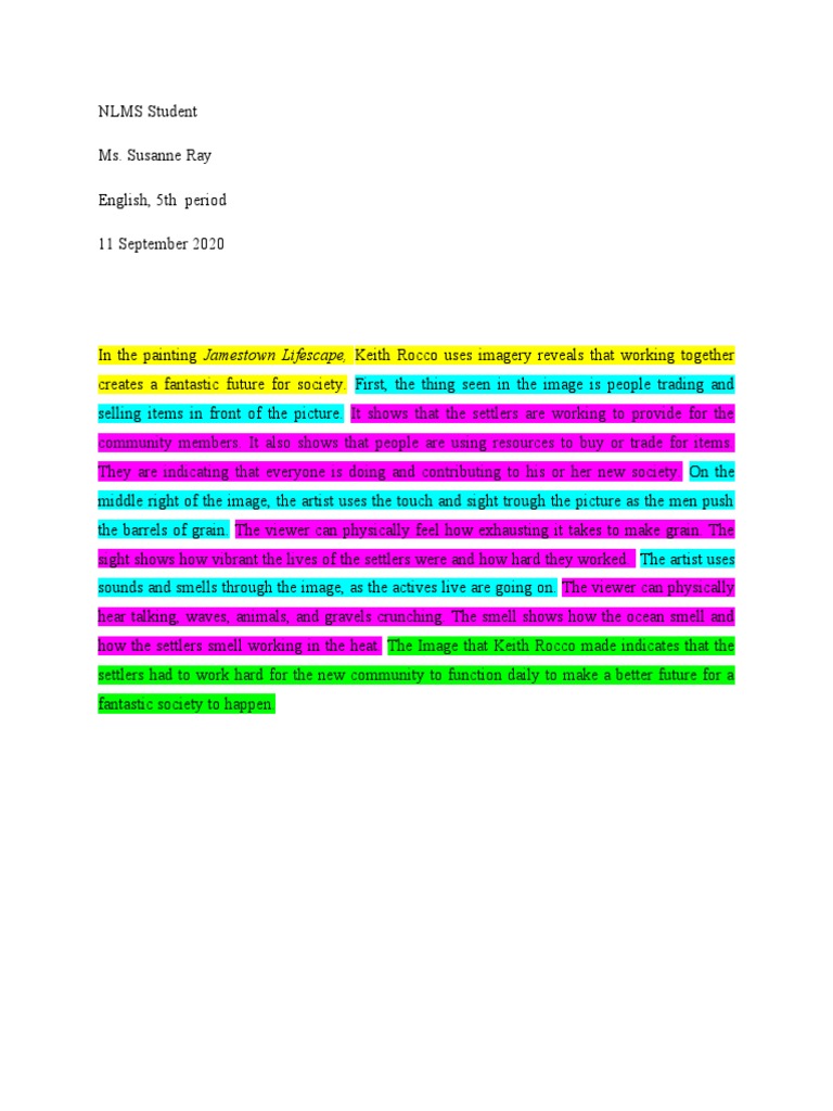 Student - Jamestown Lifescape Image Analysis Aec Paragraph | PDF | Social Science | Art