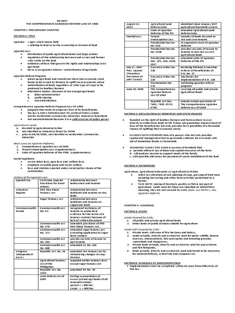 RA 6657 The Comprehensive Agrarian Reform Law of 1988 Chapter I ...