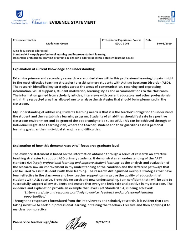 Evidence Statement: Explanation of Current Knowledge and Understanding ...