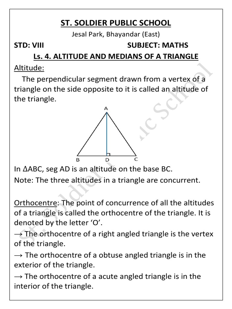 Ls. 4 Altitudes and Medians Std.8 | PDF | Triangle | Elementary Geometry