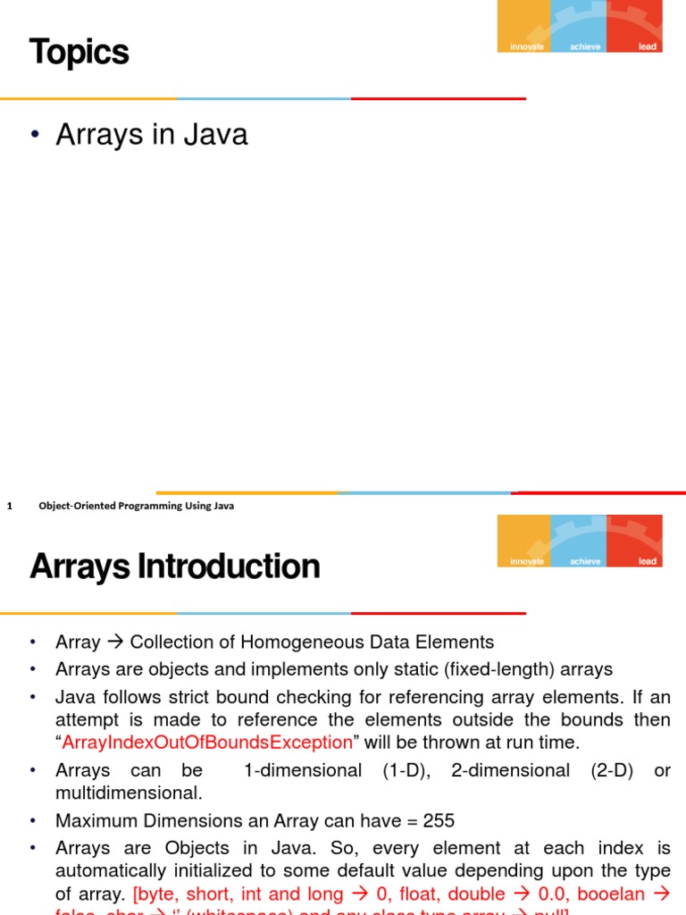 Topics: Arrays in Java | PDF | Array Data Structure | Method (Computer Programming)