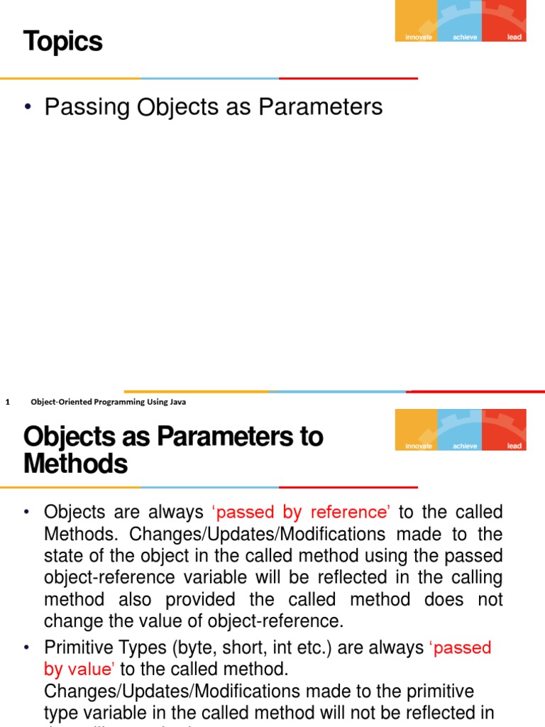 Topics Passing Objects As Parameters Pdf Method Computer Programming Class Computer