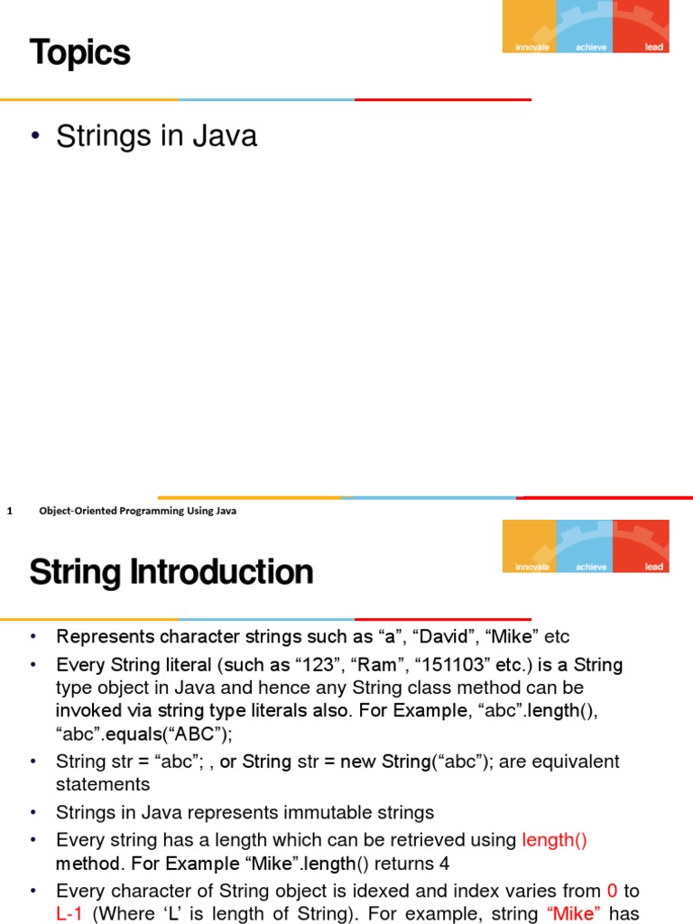 Topics: Strings in Java | PDF | String (Computer Science) | Method (Computer Programming)