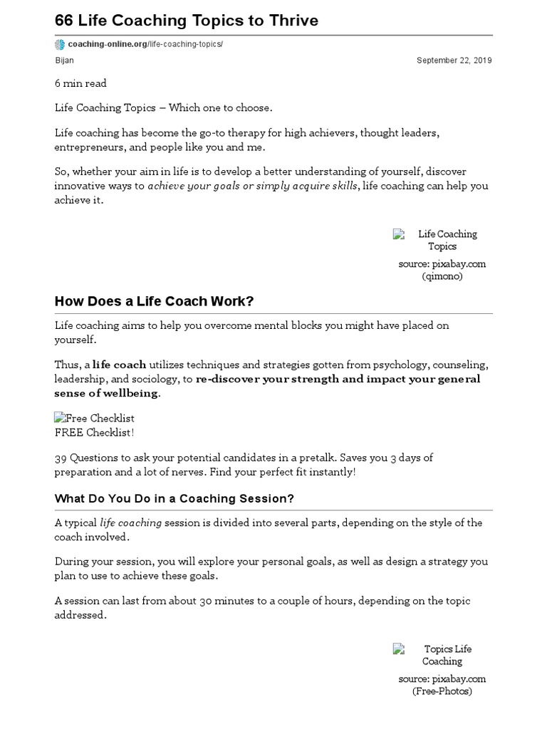 66 Life Coaching Topics To Thrive | PDF | Goal | Motivation