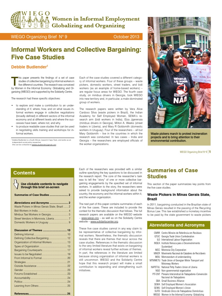 Budlender Informal Workers Collective Bargaining WIEGO OB9 PDF | PDF | Trade Union | Employment