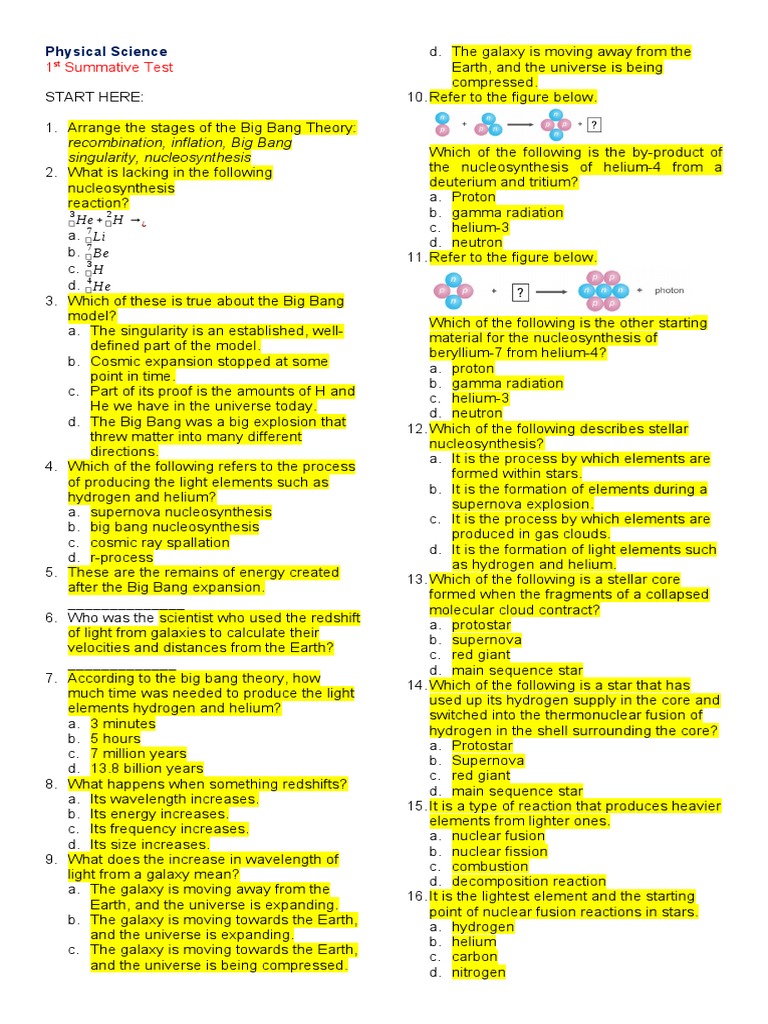 Physical Science Summative Test Final | PDF | Stars | Big Bang
