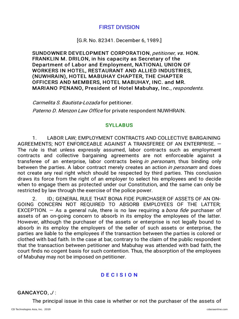 Labor Contracts and Asset Transfer Case | PDF | Injunction | Lease