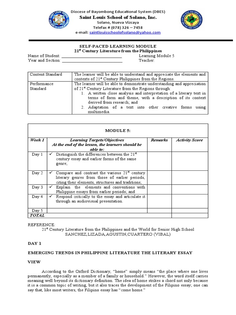 Saint Louis School of Solano, Inc.: Self-Paced Learning Module 21 ...