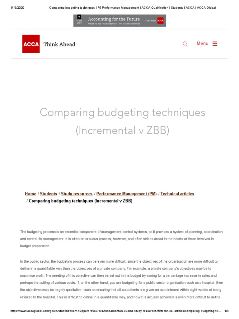 Comparing Budgeting Techniques - F5 Performance Management - ACCA ...