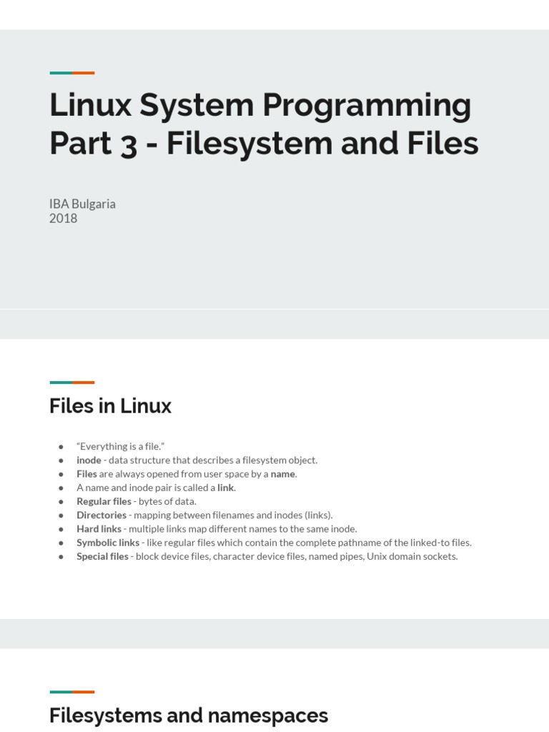 Linux System Programming Part 3 - Filesystem and Files: IBA Bulgaria 2018 | PDF | File System ...