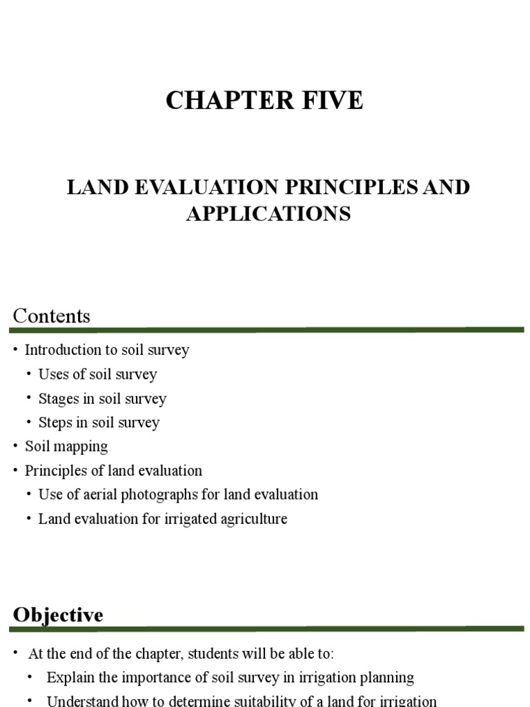 Chapter Five: Land Evaluation Principles and Applications | PDF | Soil ...