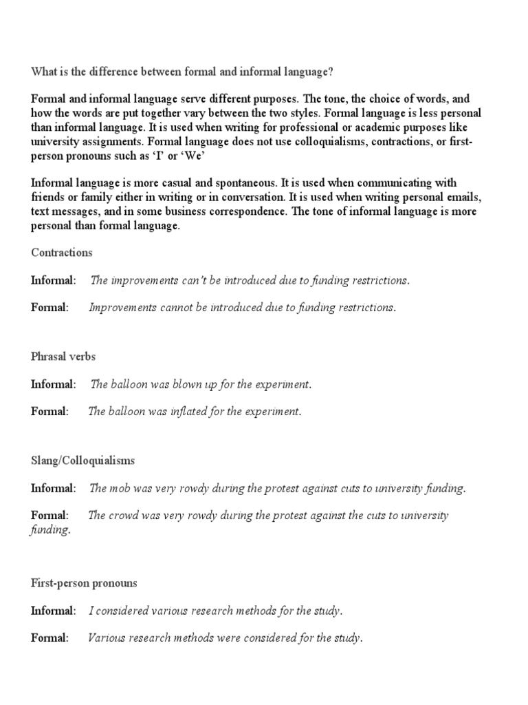 What Is The Difference Between Formal and Informal Language | PDF