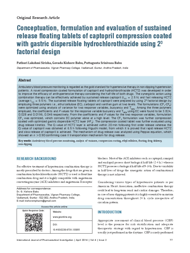 Conceptuation Formulation And Evaluation Of Sustained Release Fl Oating Tablets Of Captopril