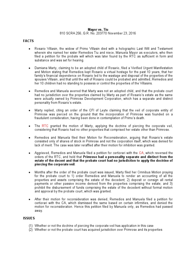 Mayor vs. Tiu | PDF | Probate | Injunction