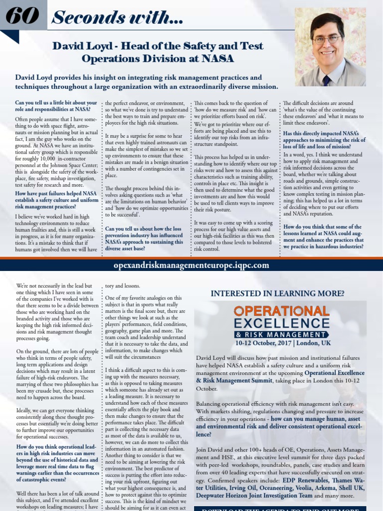 60 Seconds With NASA - Integrating Risk Management Practices PDF | PDF ...