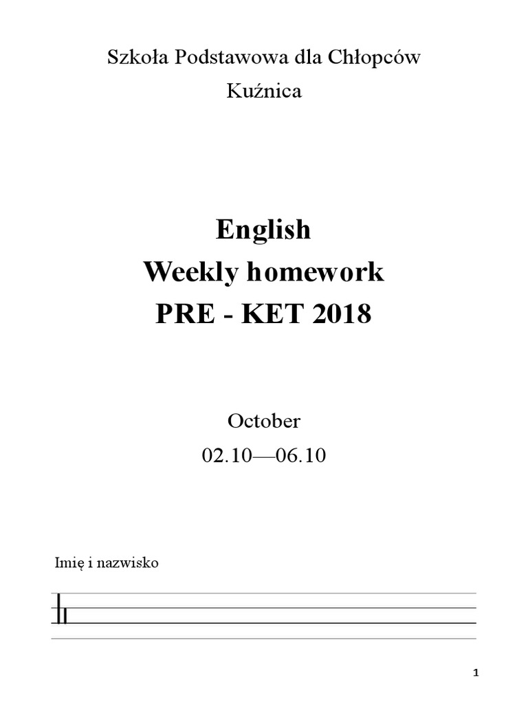 English Weekly Homework PRE - KET 2018: Szkoła Podstawowa Dla Chłopców ...