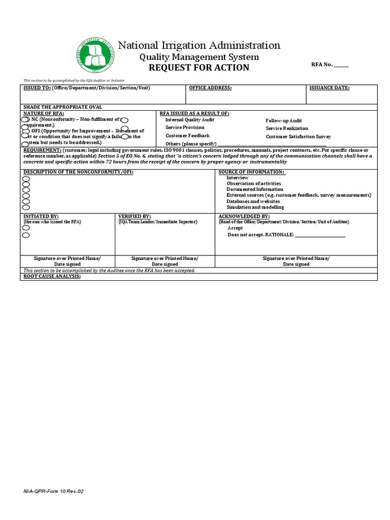 Request For Action IQA SC | PDF | Iso 9000 | Audit