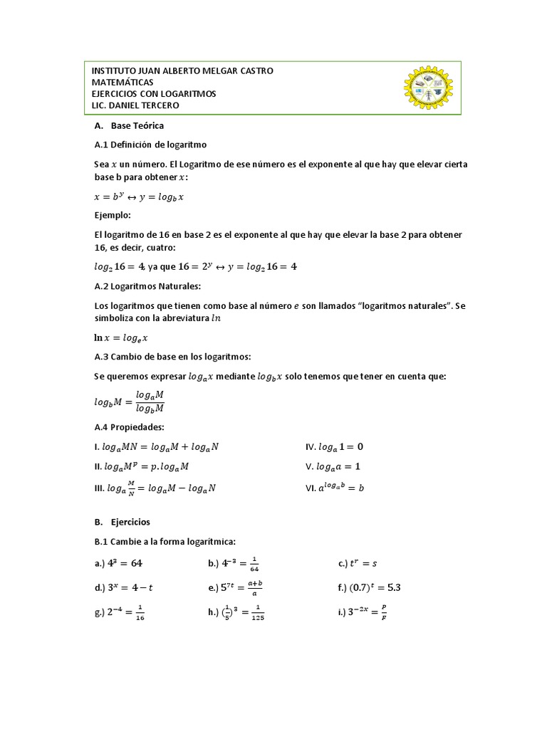 Guía Completa de Logaritmos y Ejercicios | PDF | Logaritmo | Análisis ...