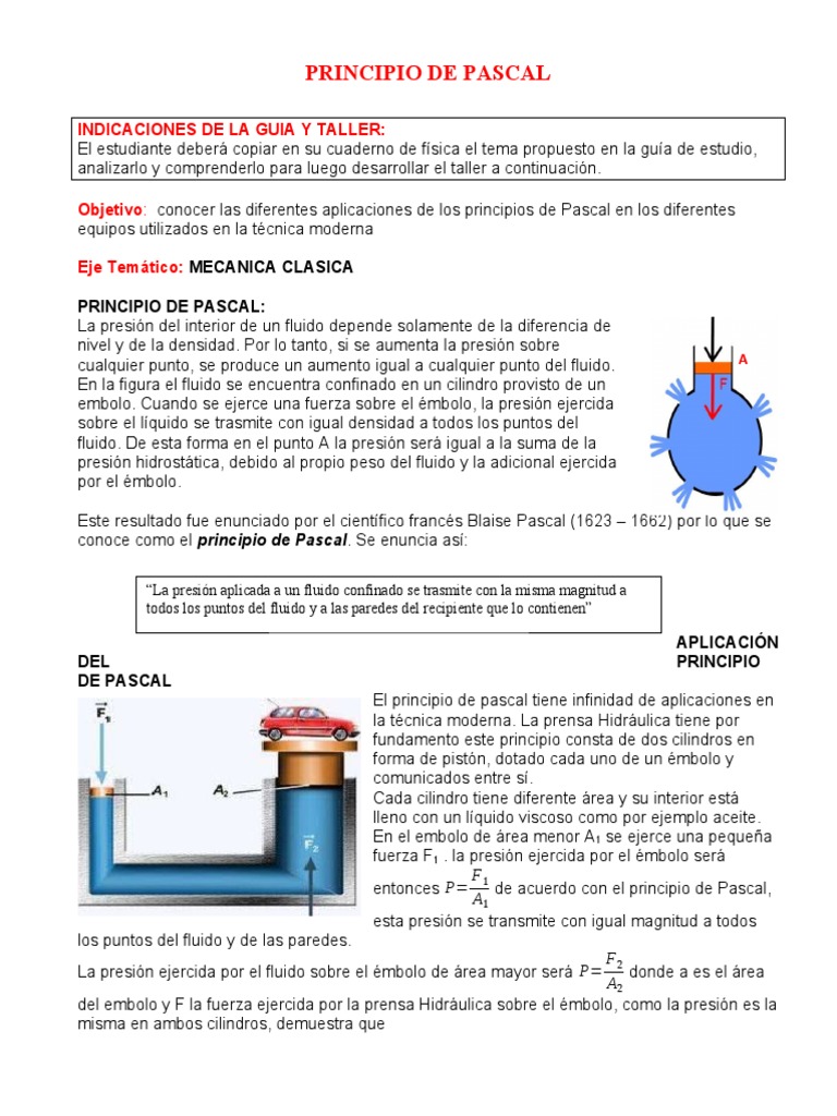 Guia #1 Principio de Pascal | Descargar gratis PDF | Fases de la materia | Mecánica de fluidos