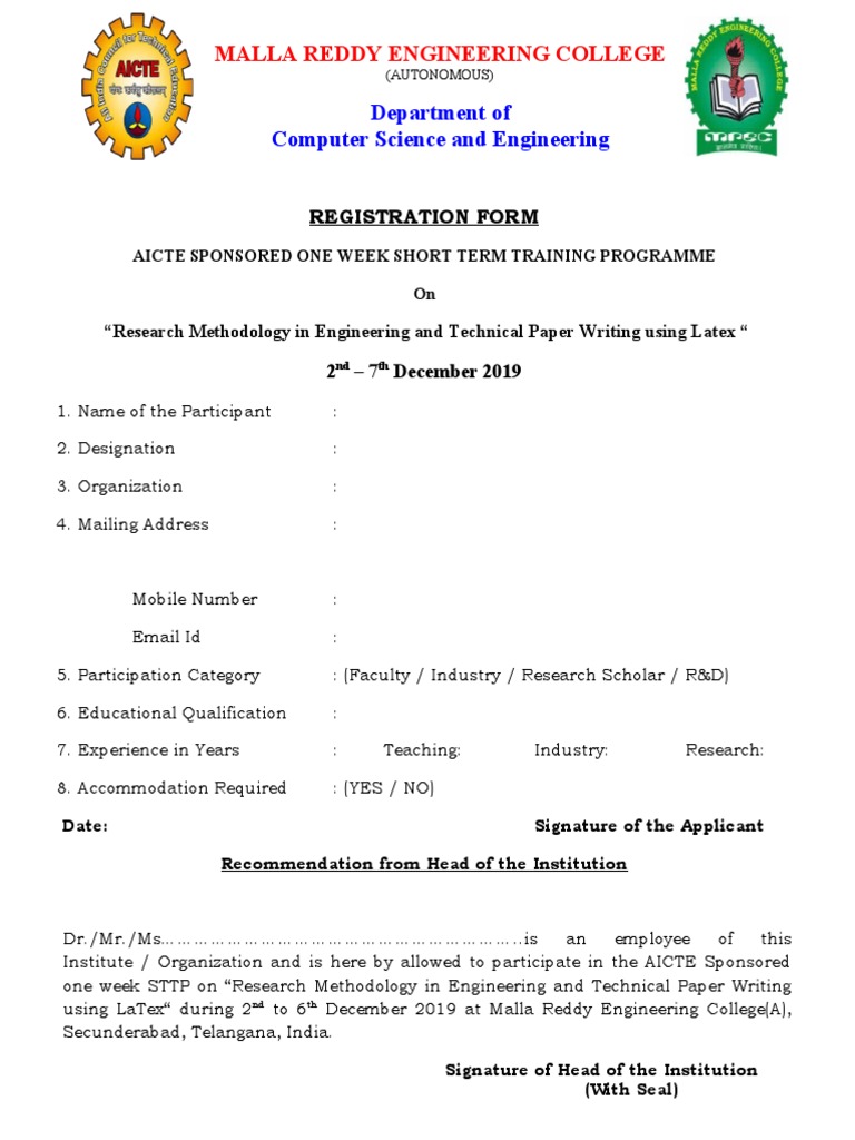 STTP - Registration Form - MREC (A) - 31.10.2019 | PDF
