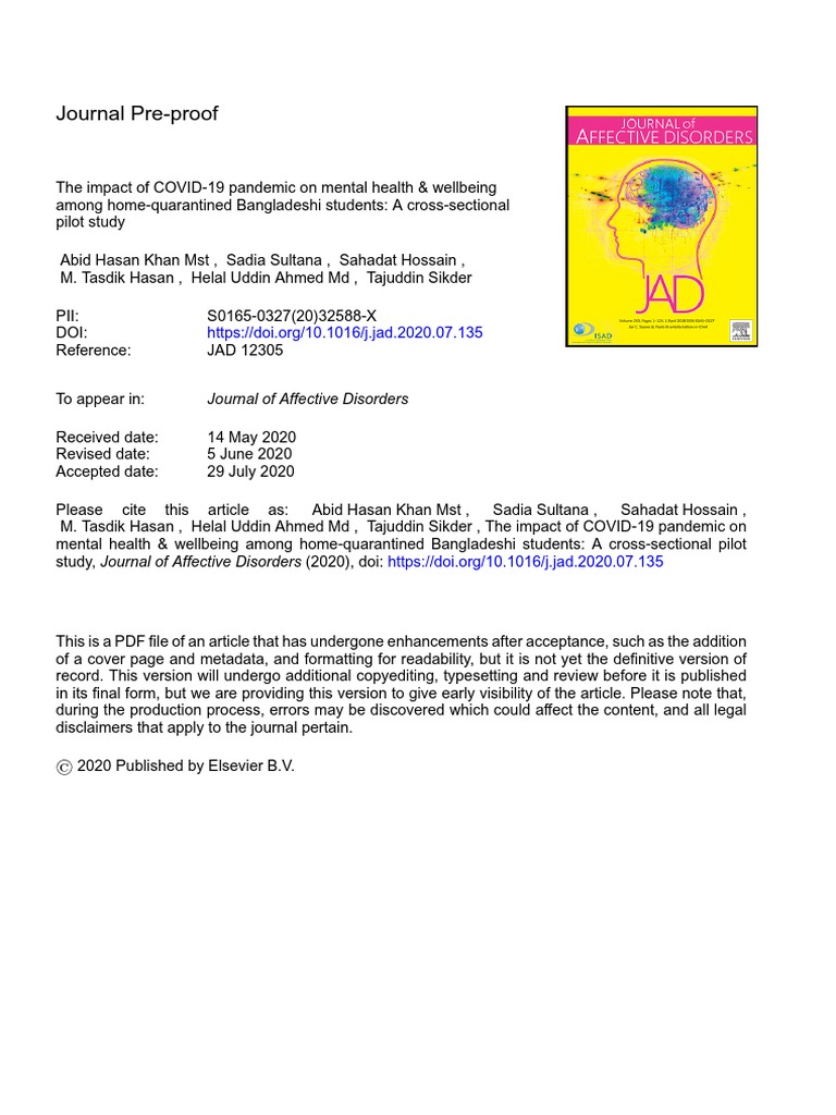 Journal Pre-Proof: Journal of Affective Disorders | PDF | Depression ...