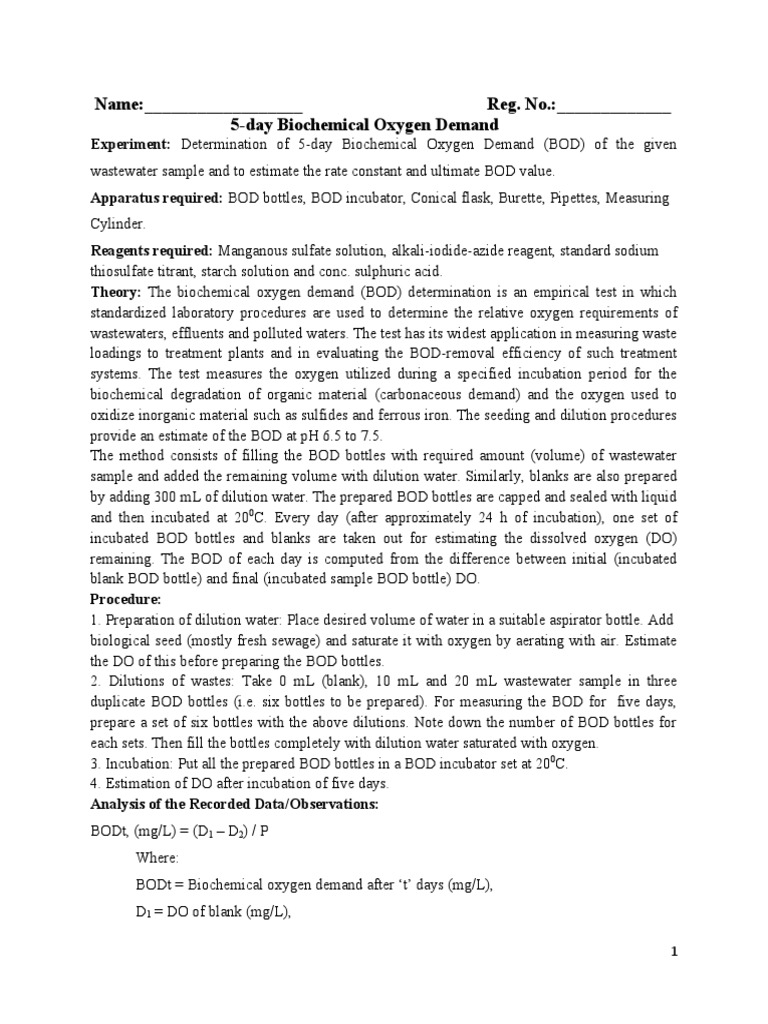 5 Day BOD Test | PDF | Environmental Technology | Chemistry