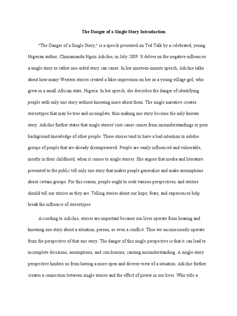 The Danger of A Single Story | PDF | Stereotypes | Psychological Concepts