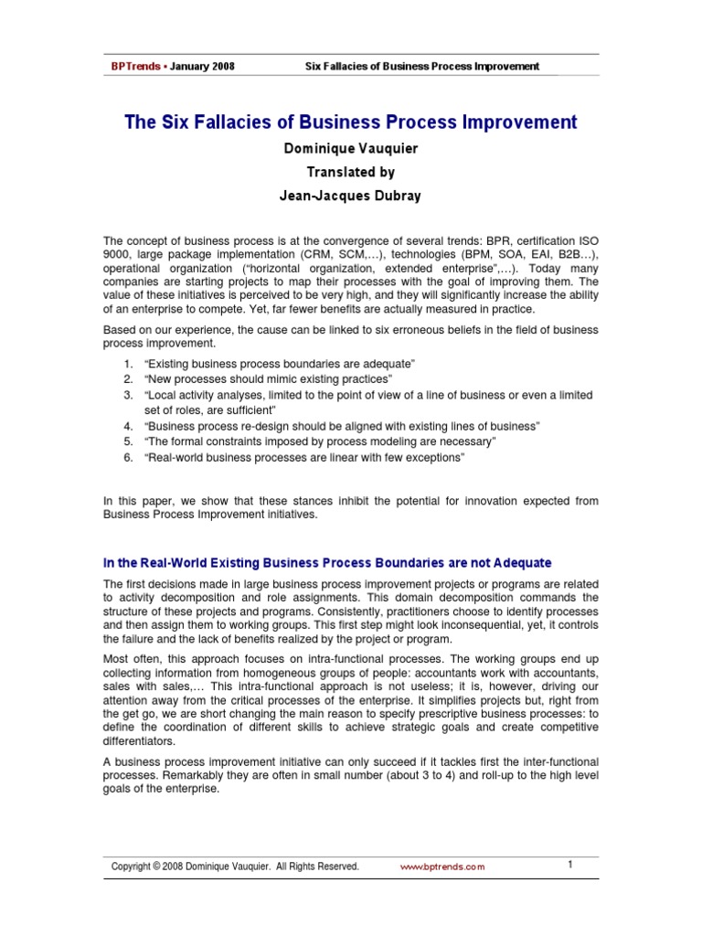 The Six Fallacies of Business Process Improvement: Dominique Vauquier ...