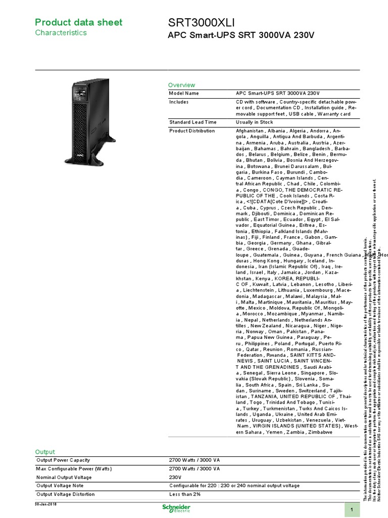 SRT3000XLI: Product Data Sheet | PDF | Mains Electricity | Quantity