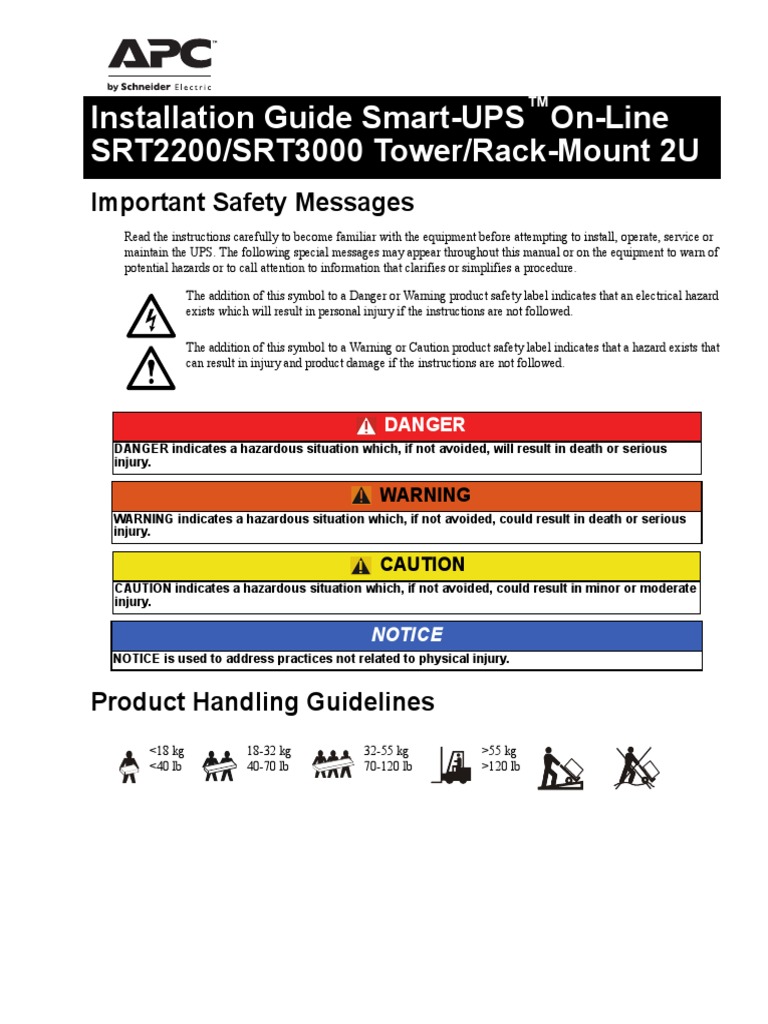 Installation Guide Smart-UPS On-Line SRT2200/SRT3000 Tower/Rack-Mount ...