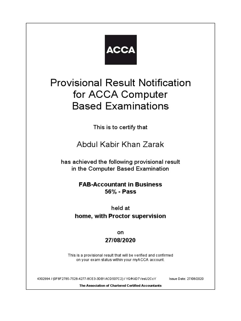 ACCA Provisional Result Notification | PDF