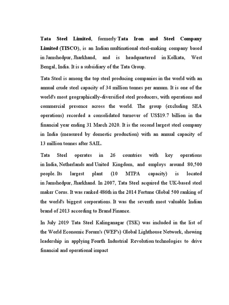 Tata Steel Limited | PDF | Steel | Business