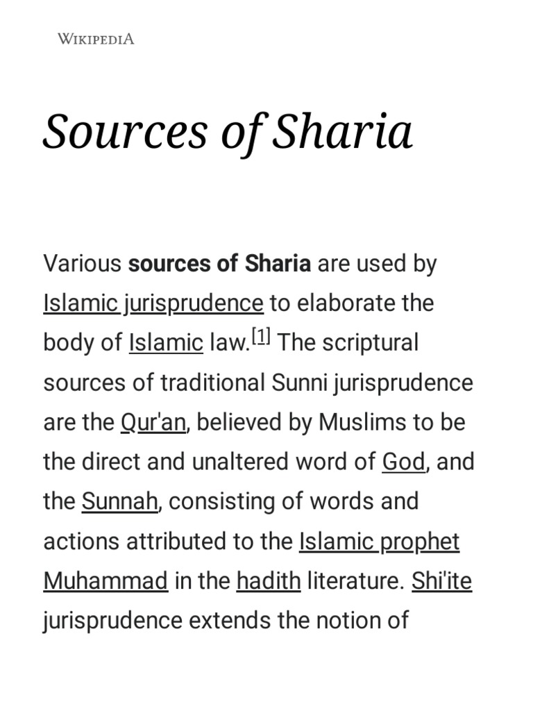 Sources of Sharia - Wikipedia PDF | PDF | Hadith | Islamic Behaviour ...