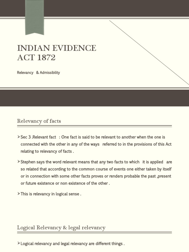Indian Evidence ACT 1872: Relevancy & Admissibility | PDF | Public Law ...