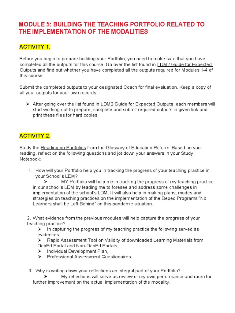 Module 5 Activity and Answers | PDF | Rubric (Academic) | Educational ...