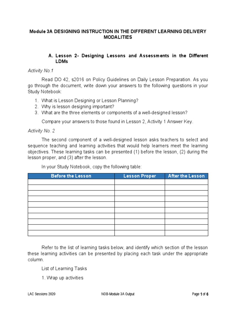 Module 3A Designing Instruction in The Different Learning Delivery ...