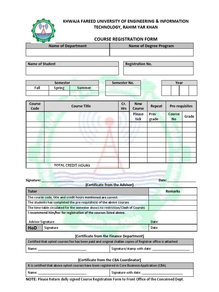Course Registration Form Template | PDF