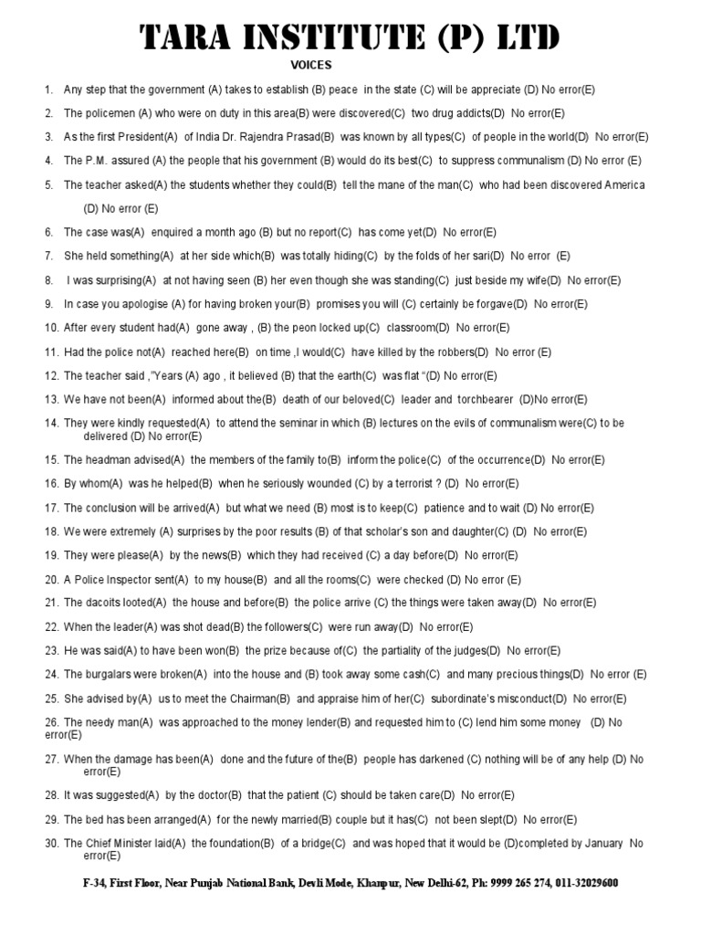 Tara Institute Grammar Test Questions | PDF | Violence