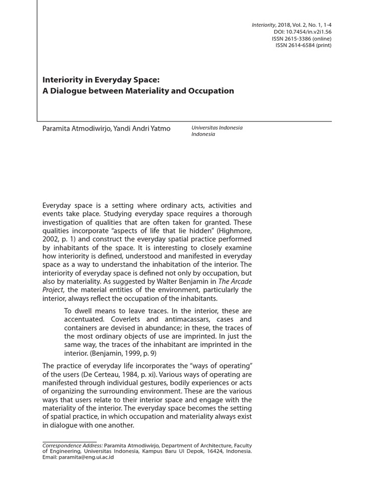 Interiority in Everyday Space | PDF | Identity (Social Science) | Space