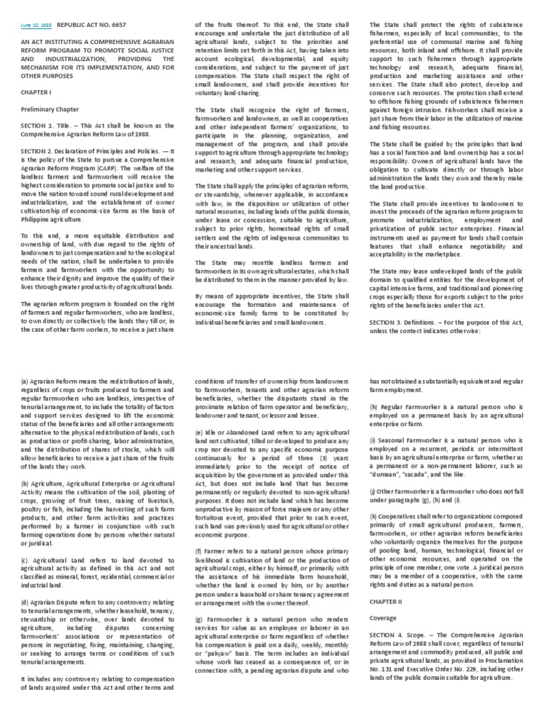 Ra 6657 | PDF | Farms | Farmworker