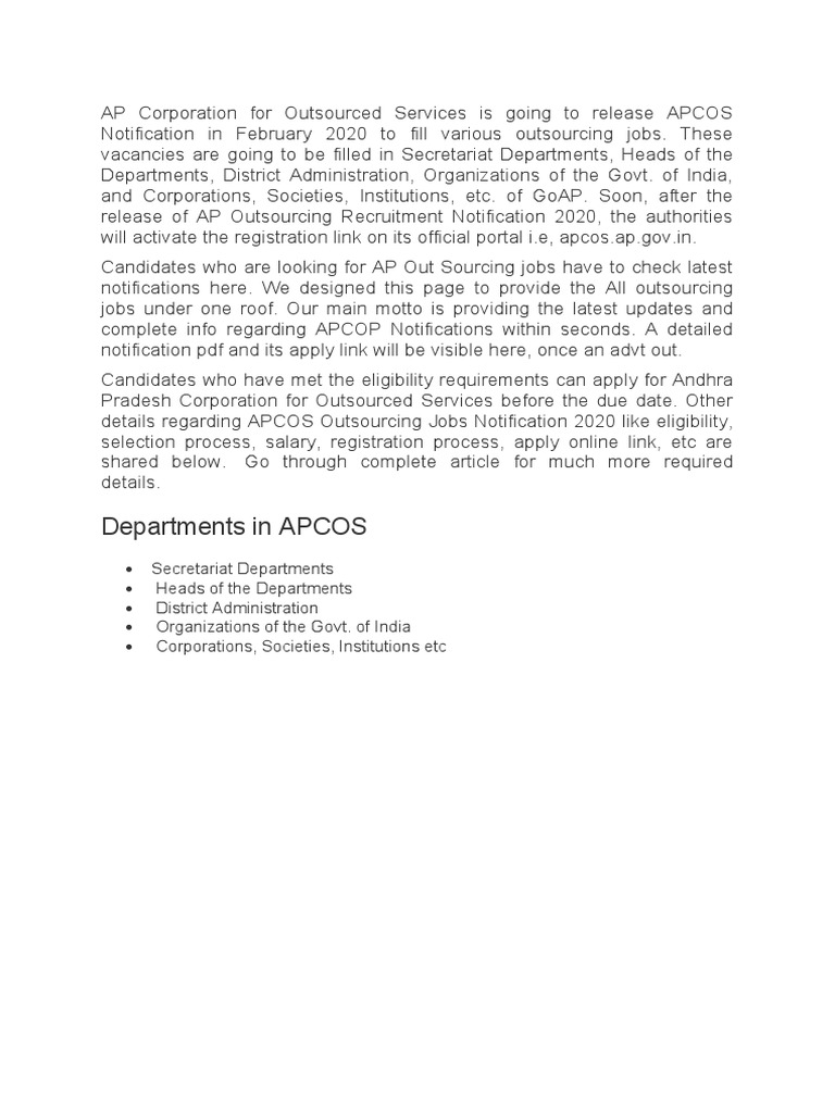 APCOS Notification 2020: Guide to Applying for Outsourced Jobs in ...